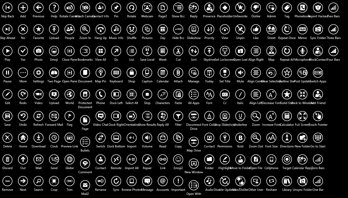 Windows 8 Icons: Segoe UI Symbol