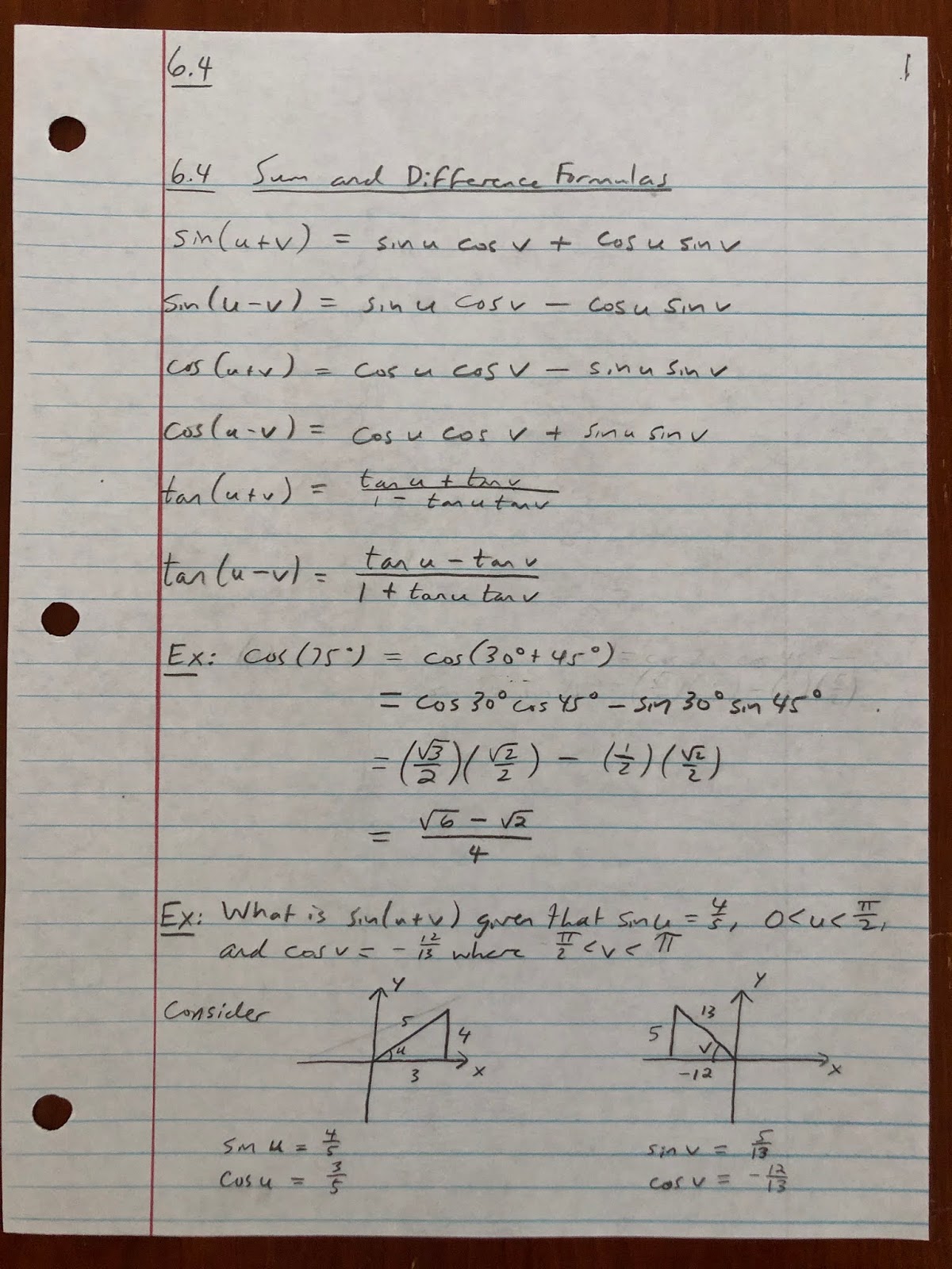 Professor Frank’s Math Blog: Part 3 - Sum and Difference Formulas - Notes