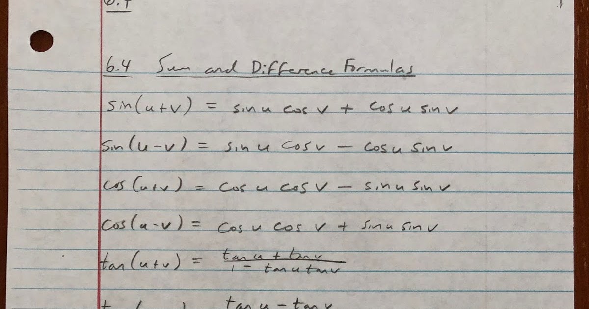Professor Frank’s Math Blog: Part 3 - Sum and Difference Formulas - Notes