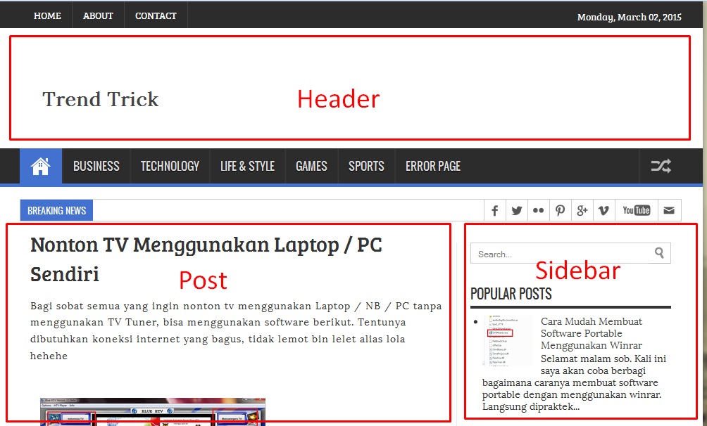 Trend Trick: Cara Mengatur Ukuran Header, Halaman Posting dan Sidebar