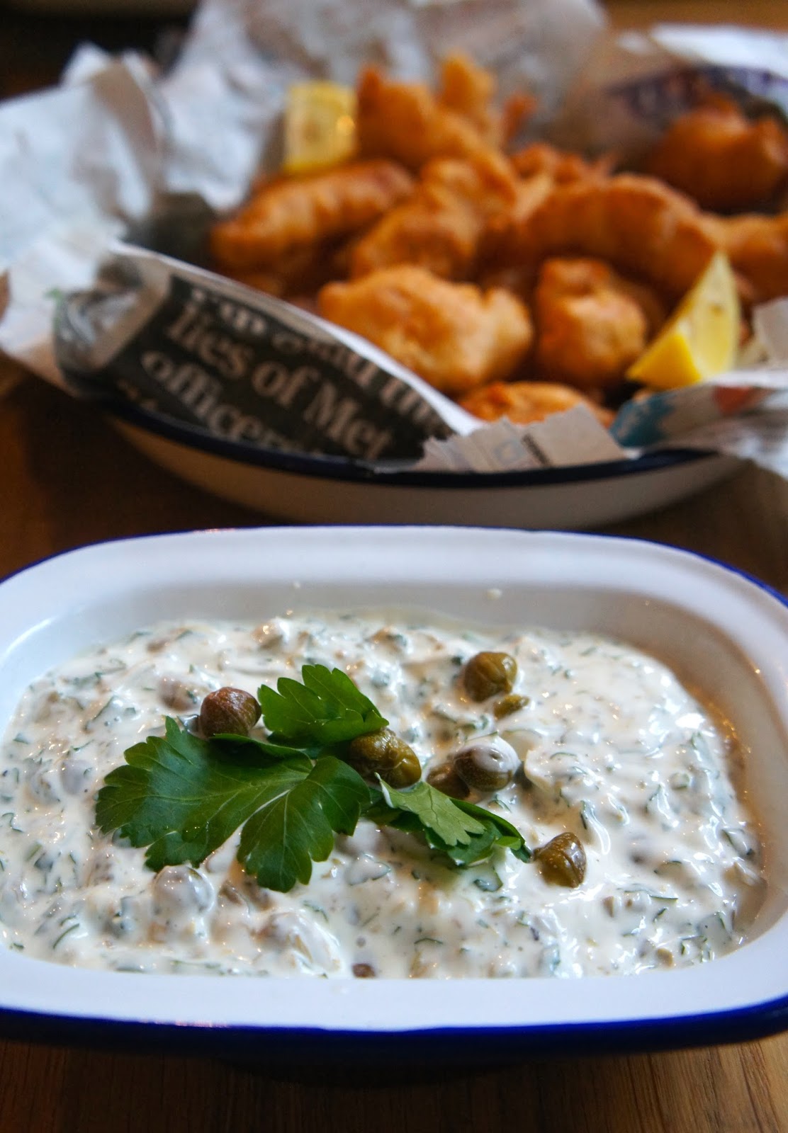 Notes of Bacon: Beer battered cod bites with tartare sauce