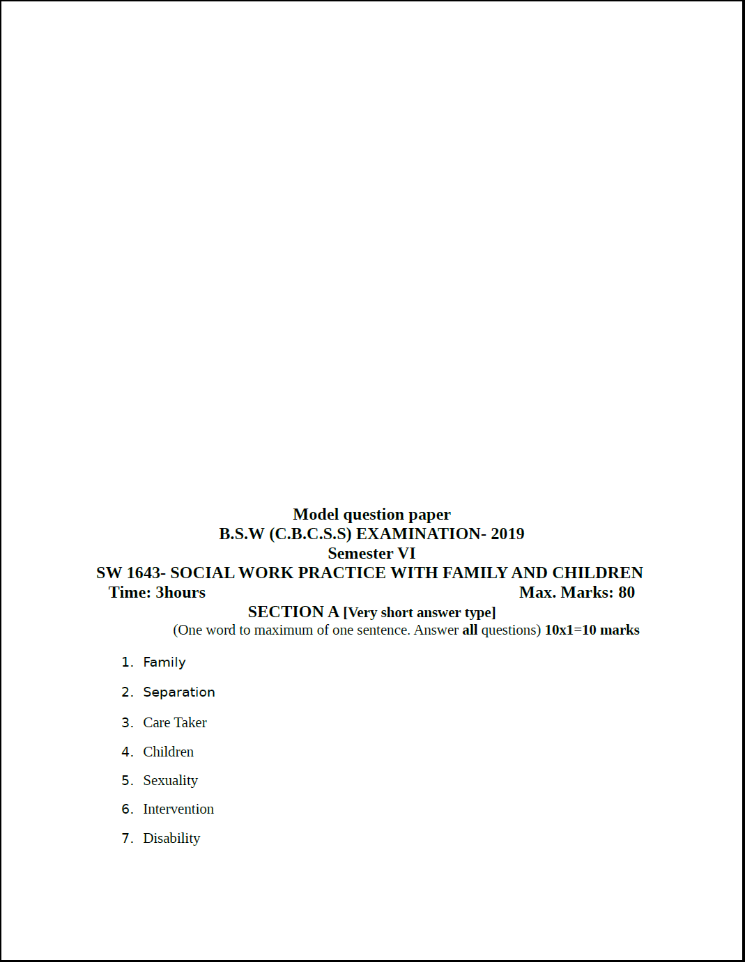 Kerala University Social Work Practice With Family And Children 2019 ...