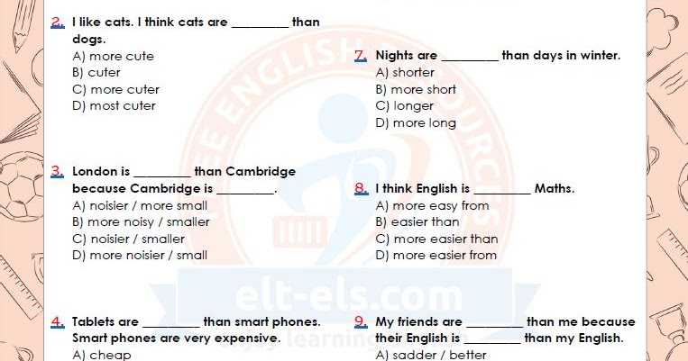 Comparative adjectives multiple choice test | www.elt-els.com