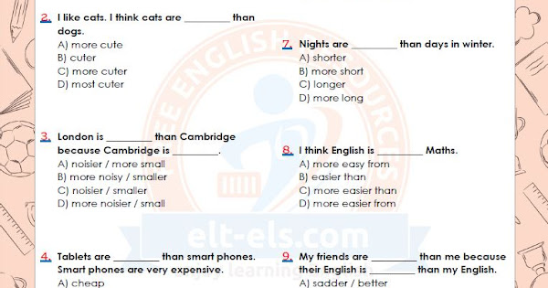 Comparative adjectives multiple choice test | www.elt-els.com