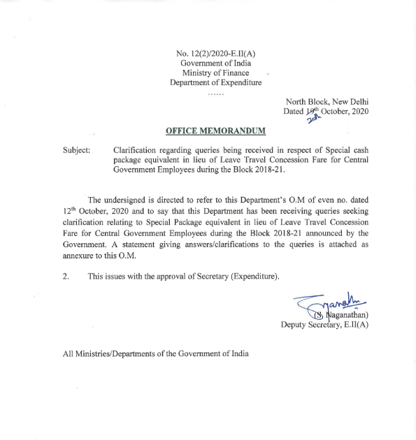 Special Package LTC for Central Government Employees for the Block Year ...