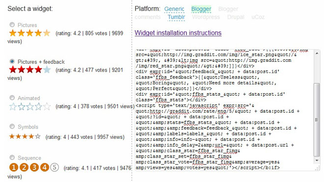 Blogger Tricks 'N' Gadgets: Star Rating for blogger - Graddit