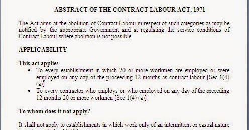 ABSTRACT OF THE CONTRACT LABOUR ACT, 1971 IN WORD