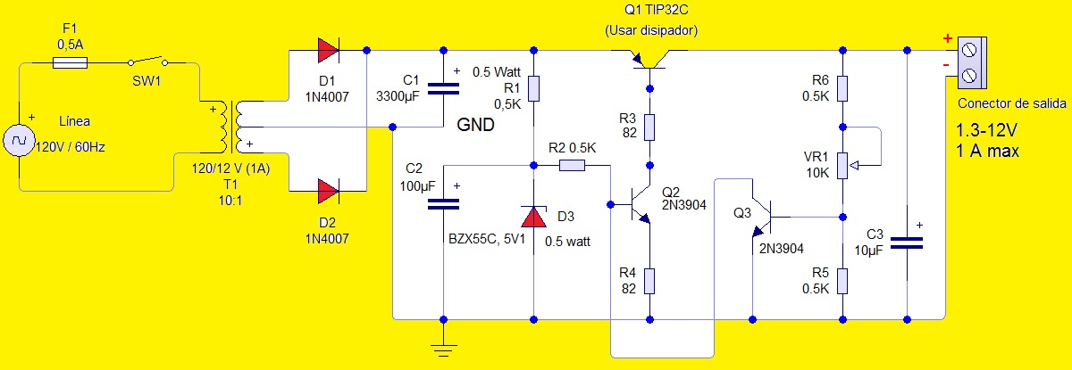 Fuente de poder lineal regulada: 1.3-12 V @ 1 A - Electrónica: Teoría y ...