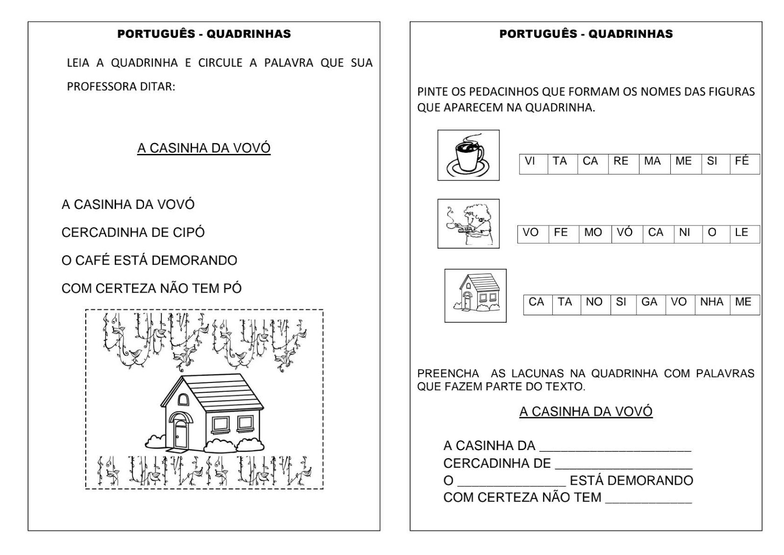 Atividades: quadrinhas... Atividades com quadrinhas... ~ Atividade para ...