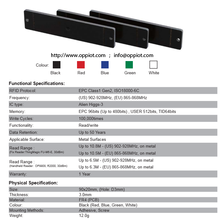 OPP IOT Focus on UHF RFID tags design and manufacture: OPP9020 UHF tags reading range up to 1080cm
