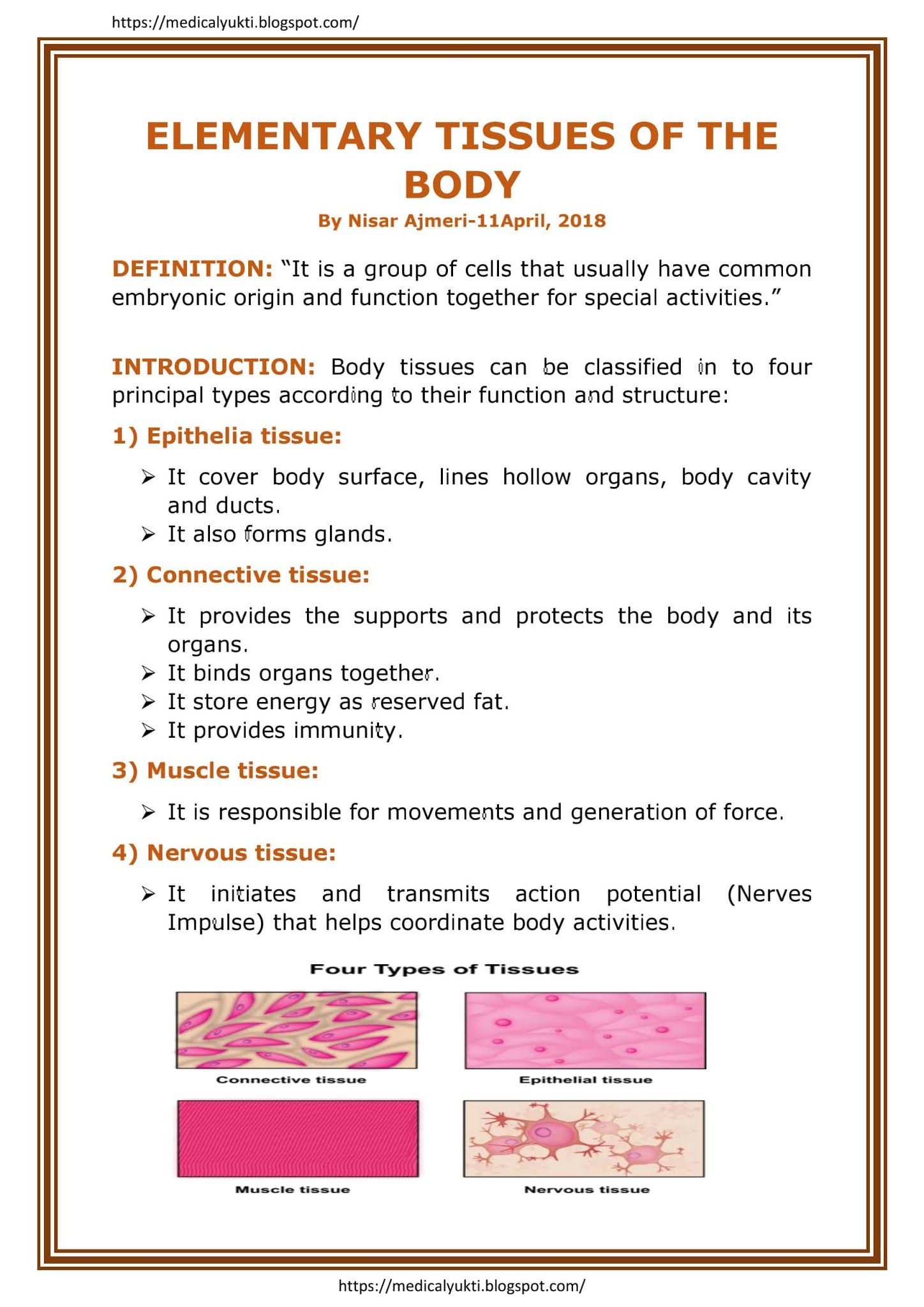 ELEMENTARY TISSUES OF THE BODY - Medical Yukti