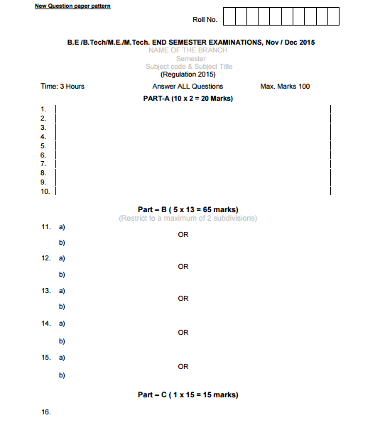Anna University I Semester New Question Paper Pattern from Nov Dec 2015 ...