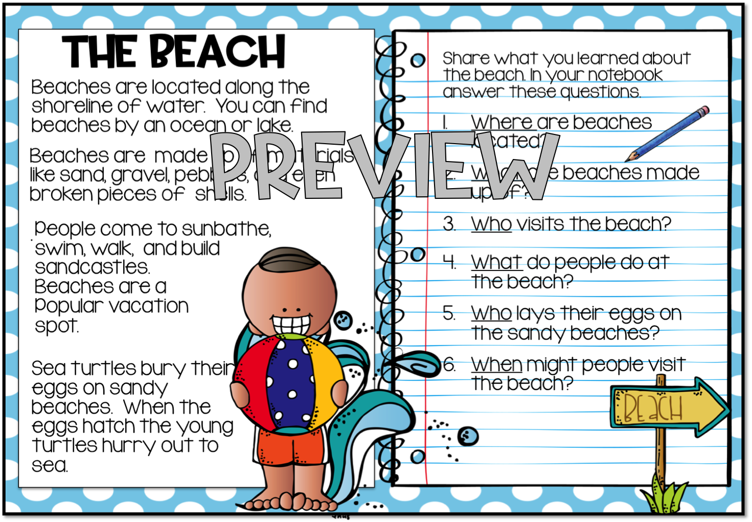 1st Grade Hip Hip Hooray!: Beach Day ...For Distance Learning or Paper ...