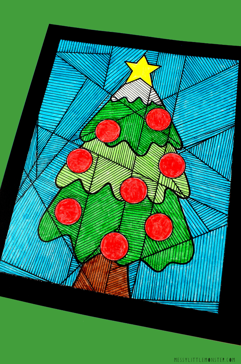 Christmas Tree Coloring Page - Line Art Project - Messy Little Monster