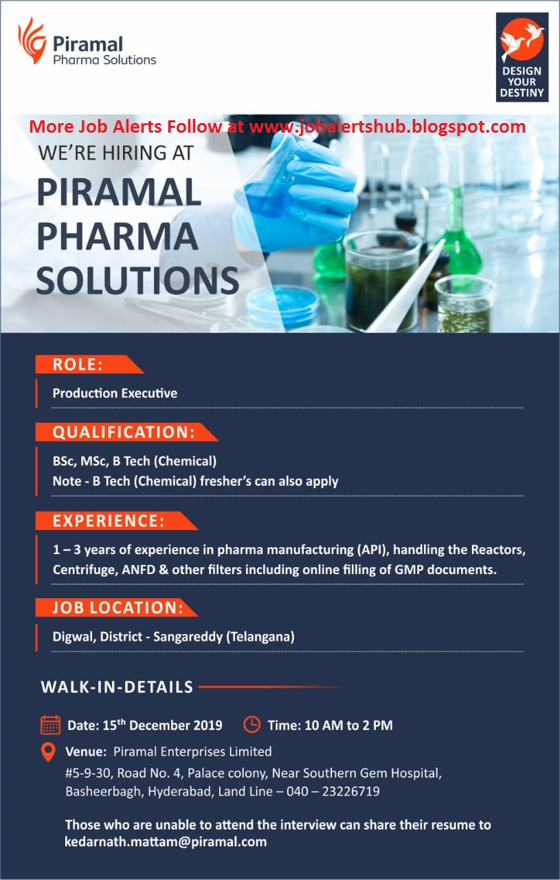 PIRAMAL PHARMA SOLUTIONS - Walk-In Interview on 15th Dec' 2019 for Freshers & Experienced ...