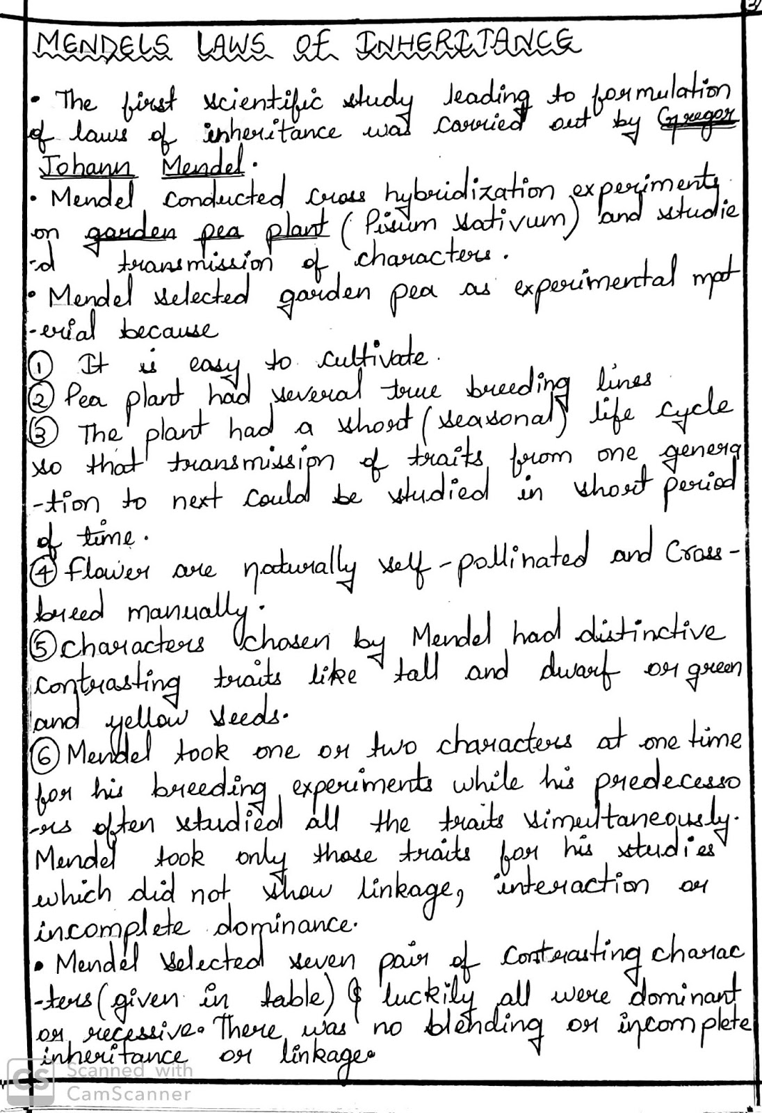 Principle Of Inheritance And Variation Handwritten Notes For 12th Biology