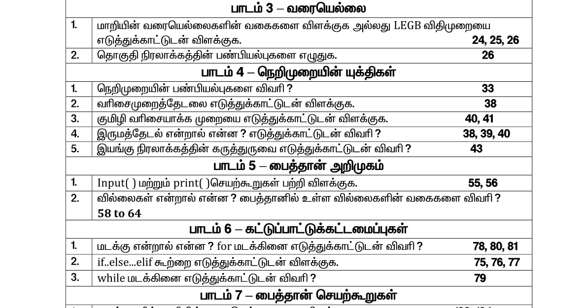 12th Computer Science - Important 5 Mark Questions - Tamil Medium ...