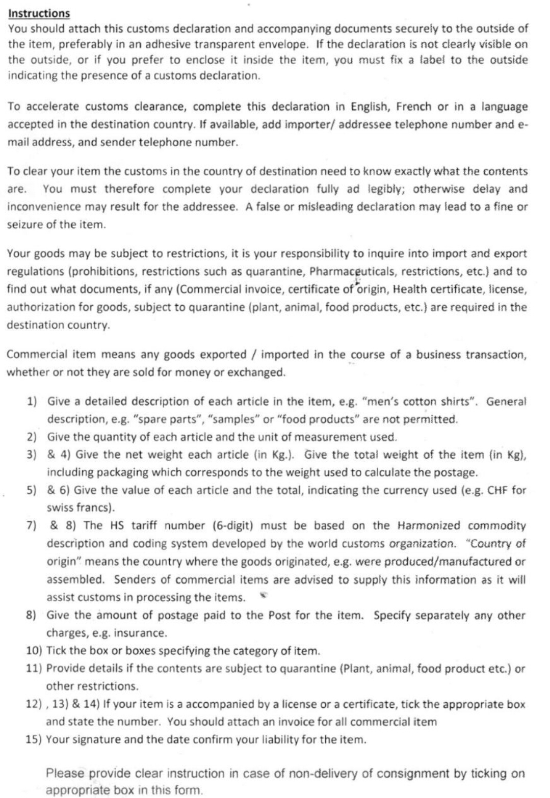 Customs Declaration | New format of CN 23 Form