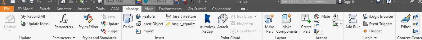Ribbon Tab Autodesk Inventor Profesional 2019
