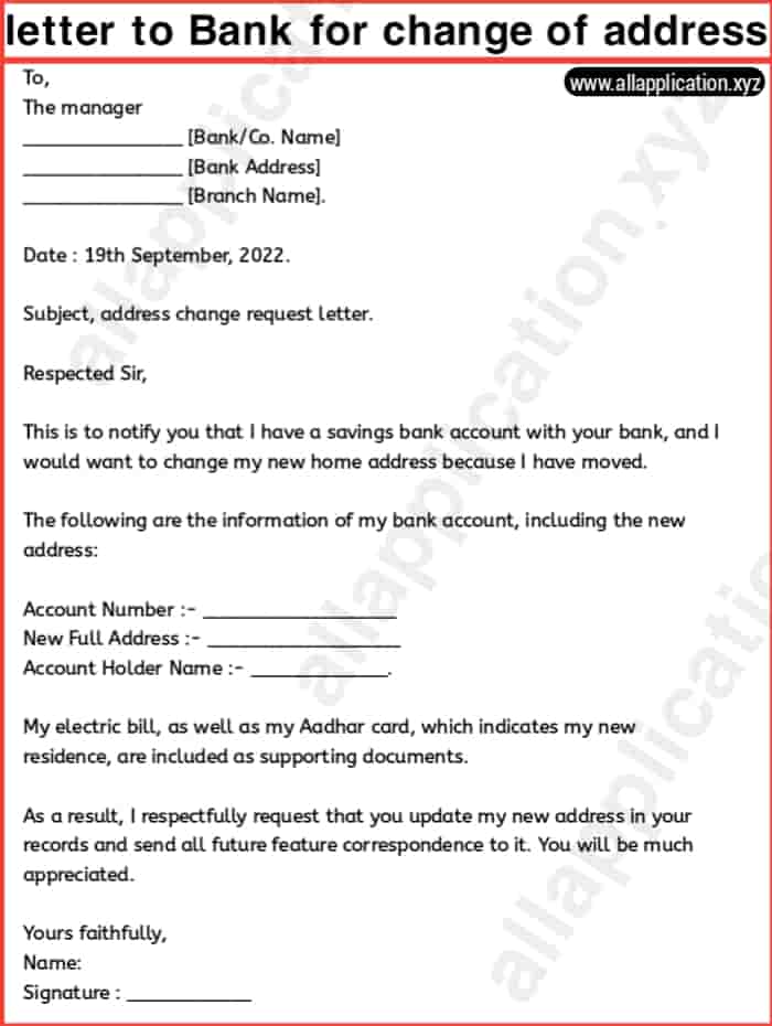 Application For Address Change In PNB Bank Account (2+ SAMPLES).
