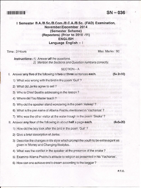 Bangalore University B.A./B.Sc./B.Com./B.C.A./B.Sc. ENGLISH LANGUAGE ...