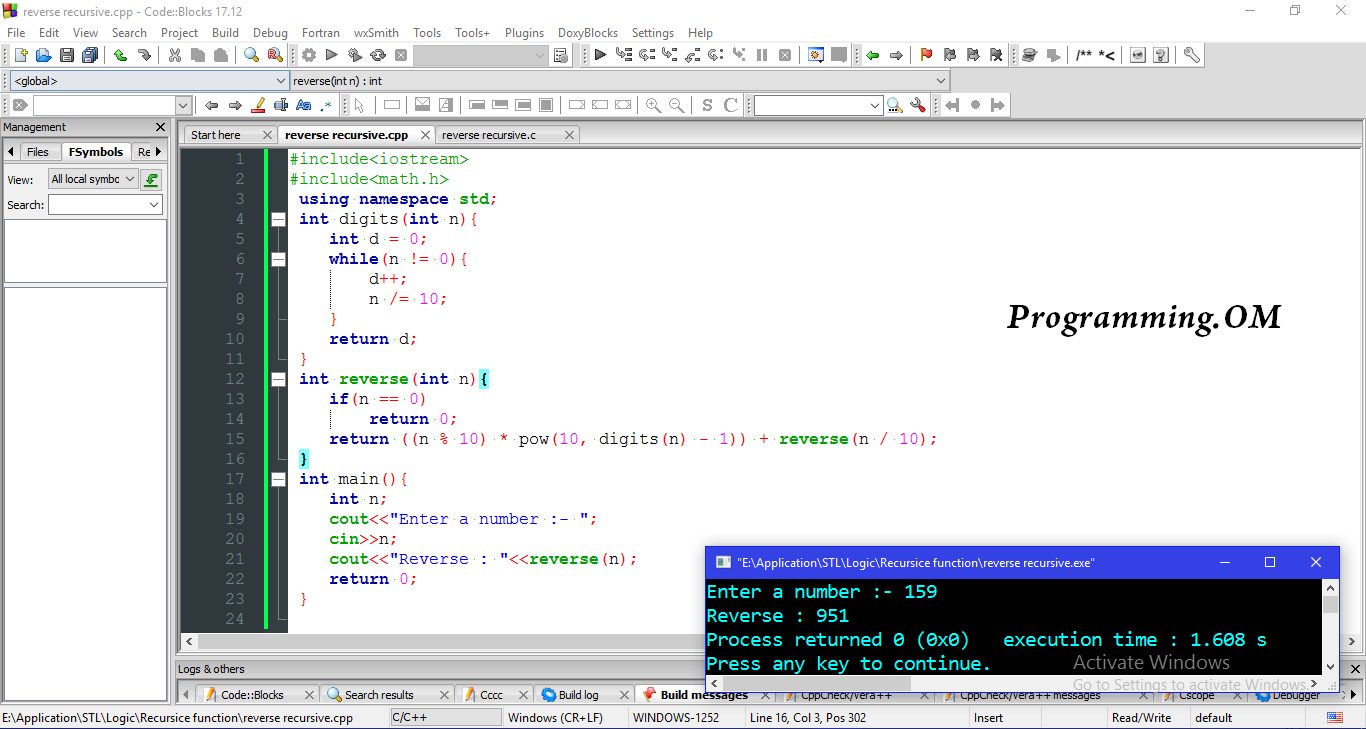 Program In C And C To Print Reverse Of A Given Number Using Recursive Function