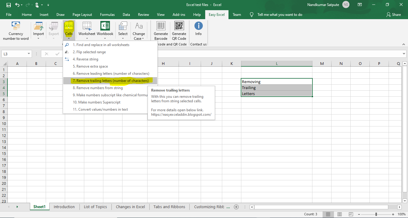EasyExcel - Remove trailing letters