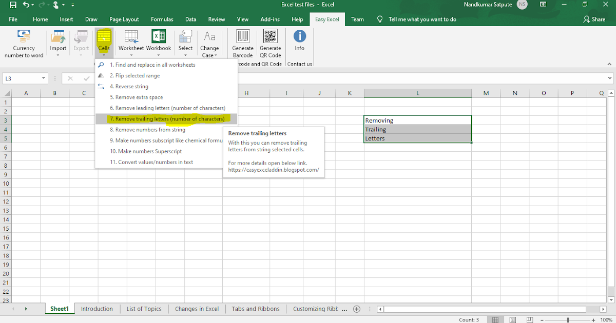 EasyExcel - Remove trailing letters