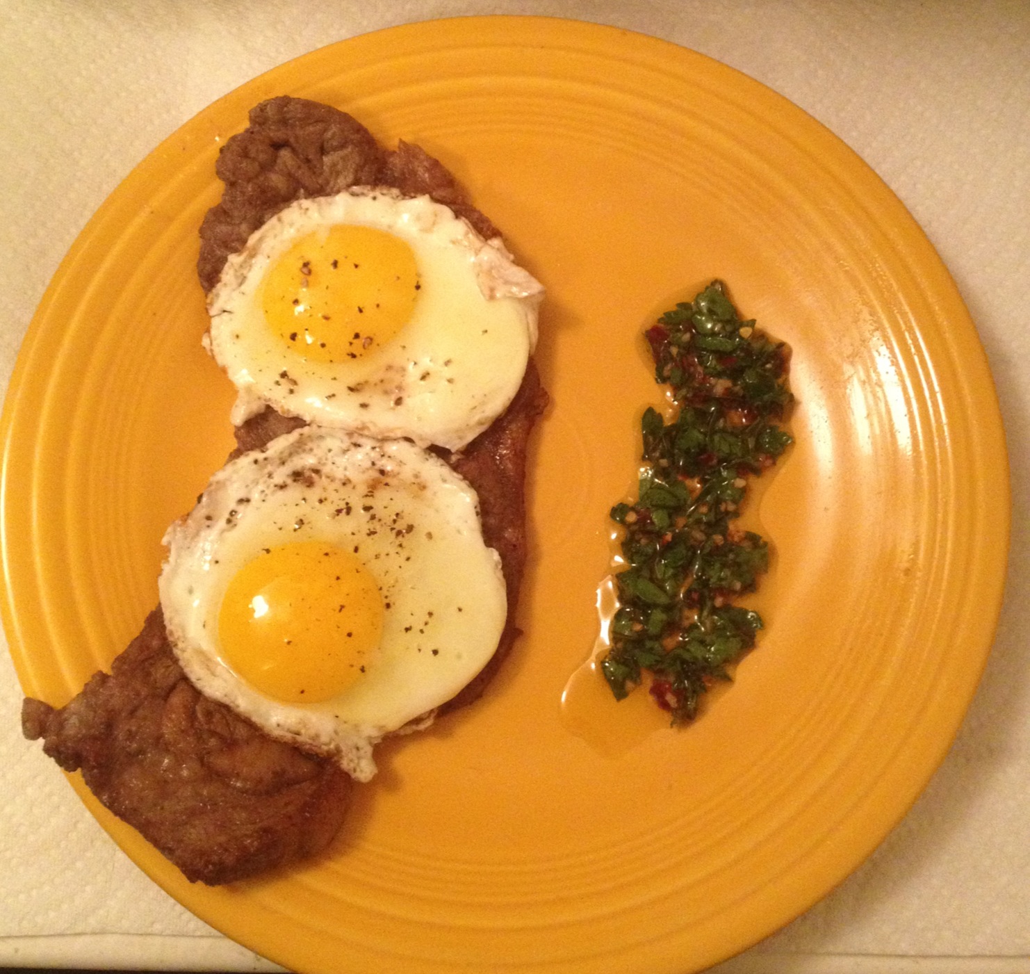 Cafe 749 A-to-Z: Dish #7: Argentina - Bife A Caballo with Chimichurri