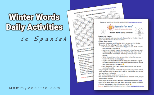 Mommy Maestra: Free Download: Winter Words Daily Activity in Spanish