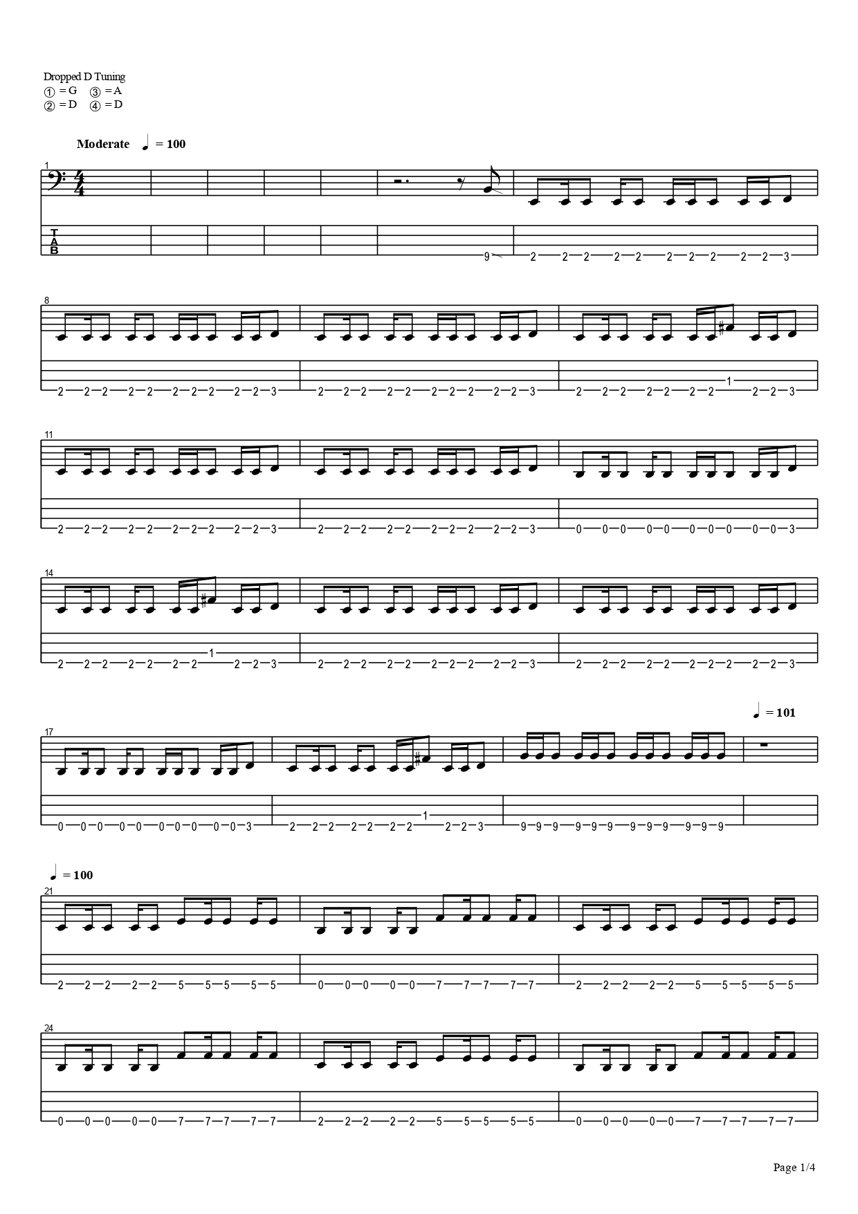 Linkin Park - Given Up Bass Tab