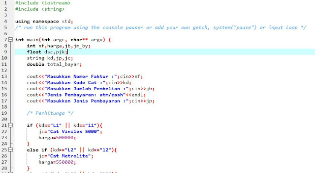 Contoh Program Dev C++ Penjualan Cat - Dunia Ngoding