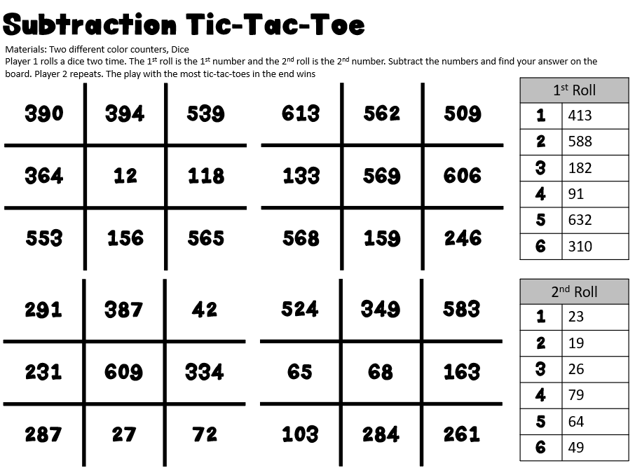 Teaching in an Organized Mess: Free Subtraction with regrouping Tic-Tac-Toe