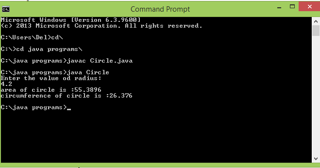 WAP a programme to find Area and Circumference of Circle using ...