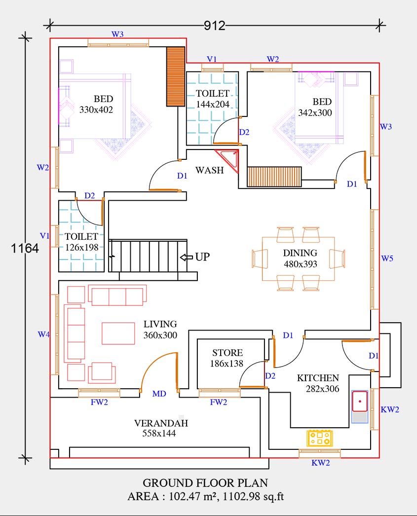 Small Plot Budget 2 Bedroom Home Design with Free Home Plan - Kerala ...