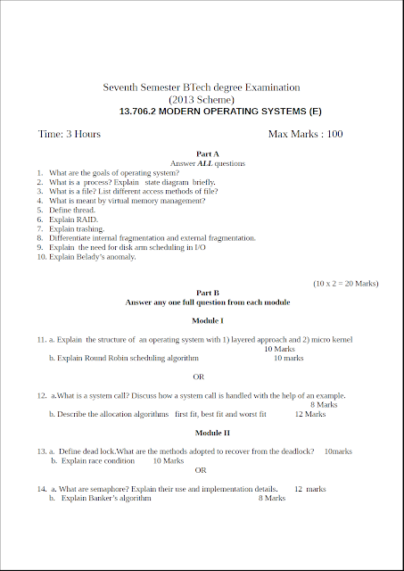 Kerala University B Tech Modern Operating Systems ( E ) 2016 Question ...