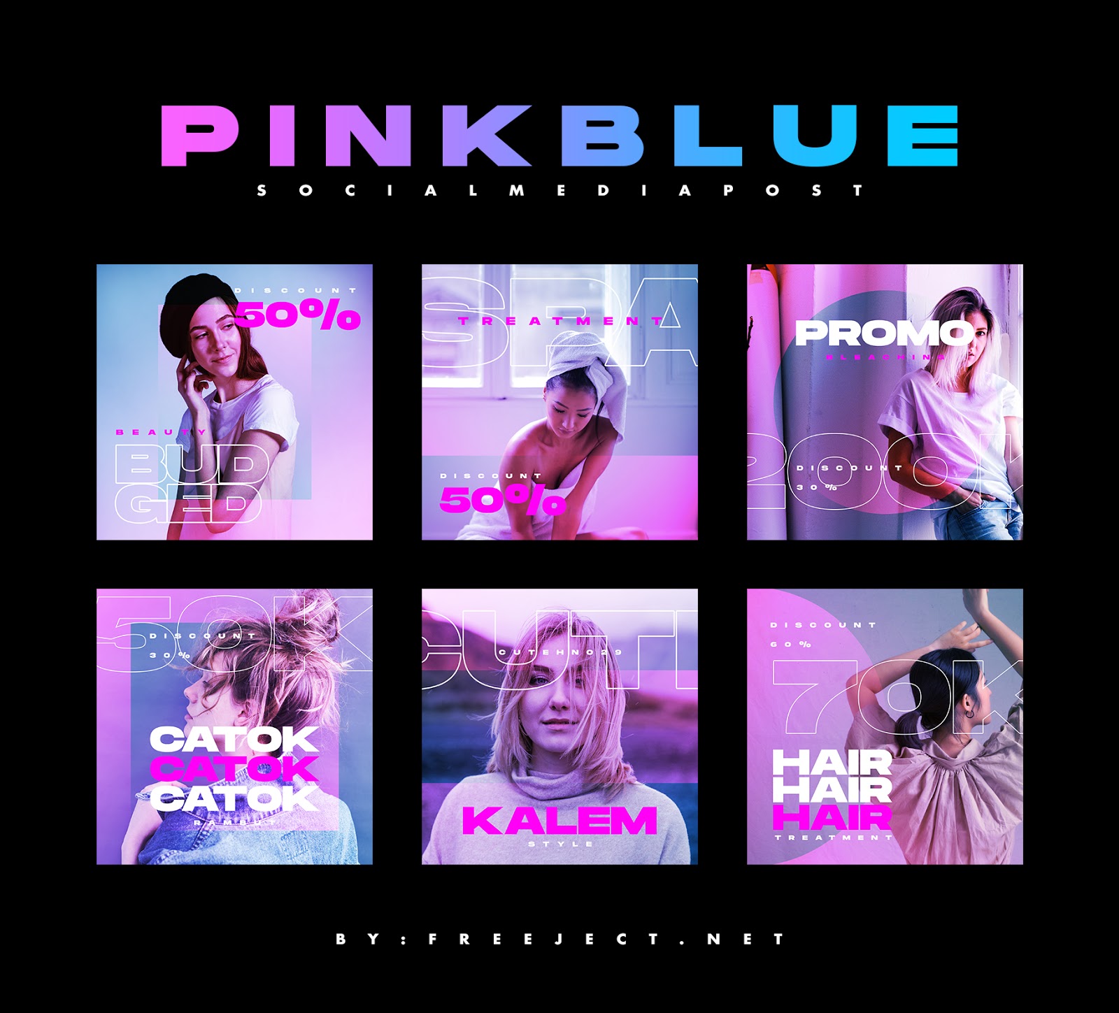 Free Download Pink Blue Social Media Post Photoshop Template - PSD File