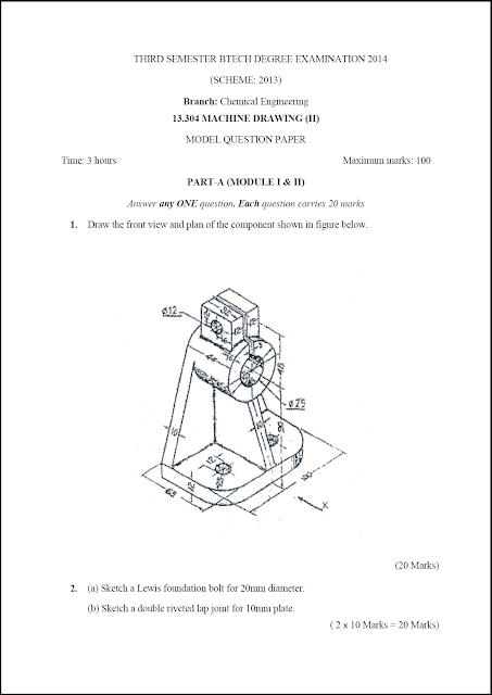Kerala University B.Tech Machine Drawing ( H ) 2014 Question Paper ...