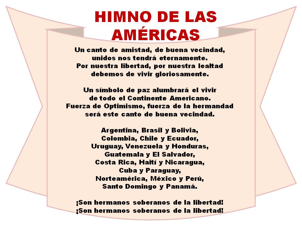 ARTE, FOTOS Y DIBUJOS: DIBUJO Y LETRA DEL HIMNO DE LAS AMERICAS
