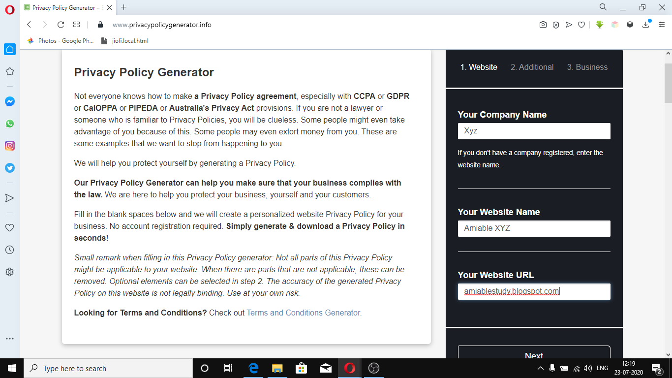 How to create Privacy policy page