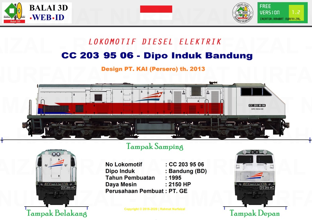 Gambar Lokomotif CC 203 Tahun 2013 - Balai 3D