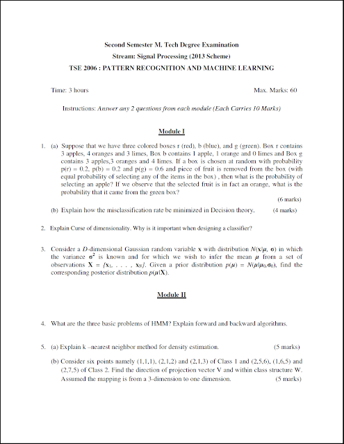 Kerala University M.Tech. Pattern Recognition And Machaine Learning ...