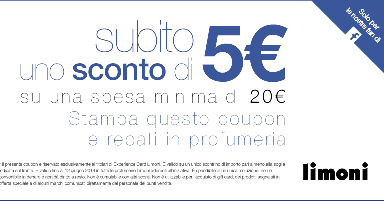 Coupon da stampare di 5 Euro da profumerie Limoni GratisoQuasi.com