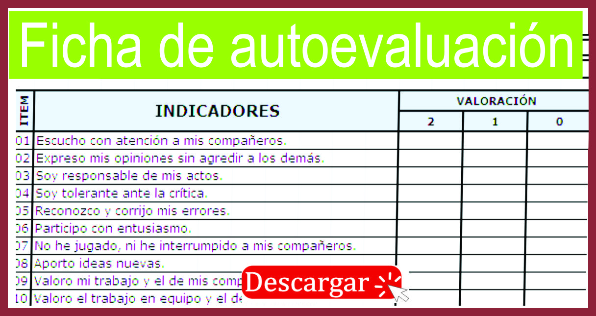 Ficha de autoevaluación del estudiante ~ EL RINCÓN DE LOS MAESTROS