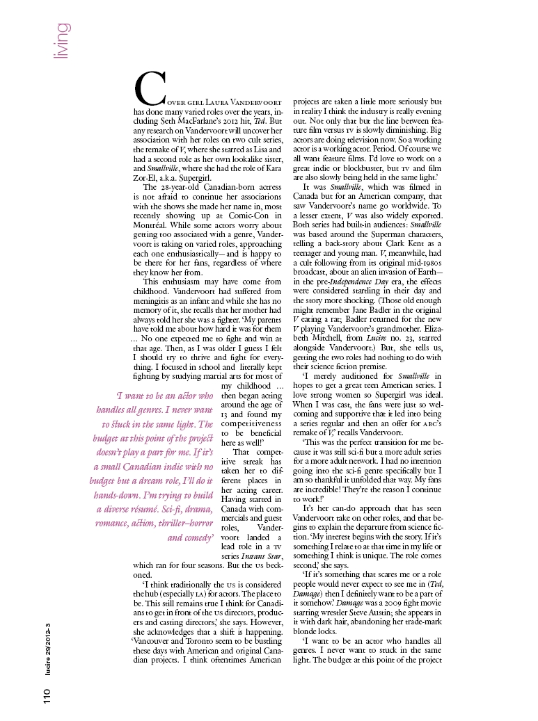 Laura Vandervoort: Laura Vandervoort was featured in the current issue ...