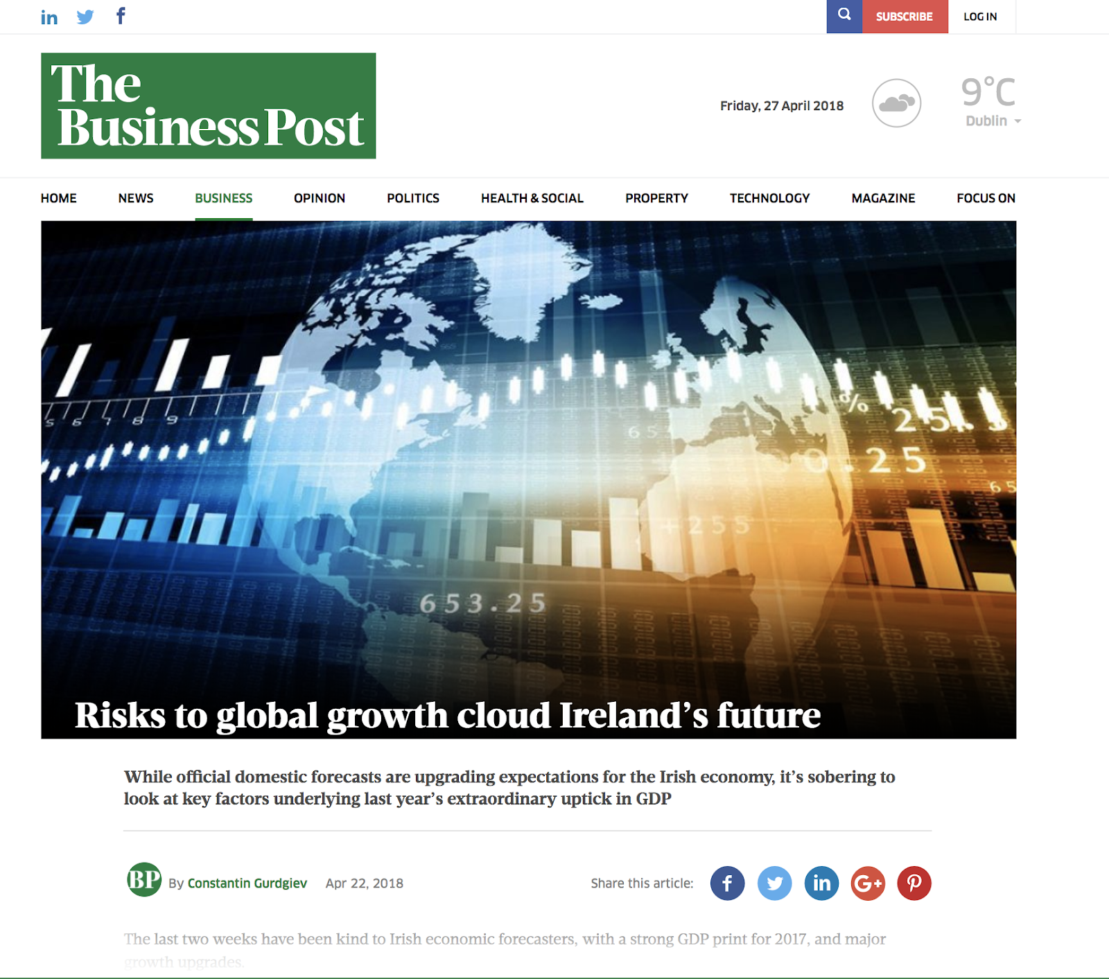 True Economics: 27/4/18: Global growth and Ireland's prospects: 2018-2019