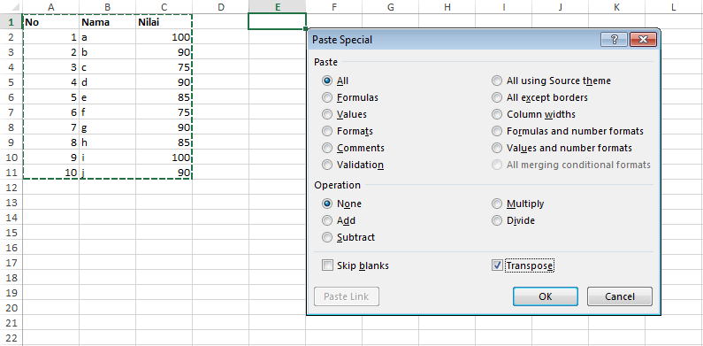 Mengubah Urutan Data Column Menjadi Row dan Sebaliknya pada Excel ...