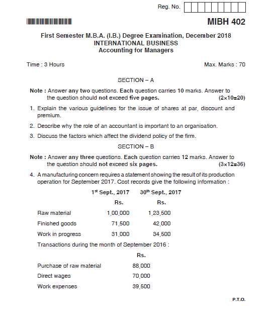 Mangalore University M.B.A.(INTERNATIONAL BUSINESS) First Semester MIBH ...
