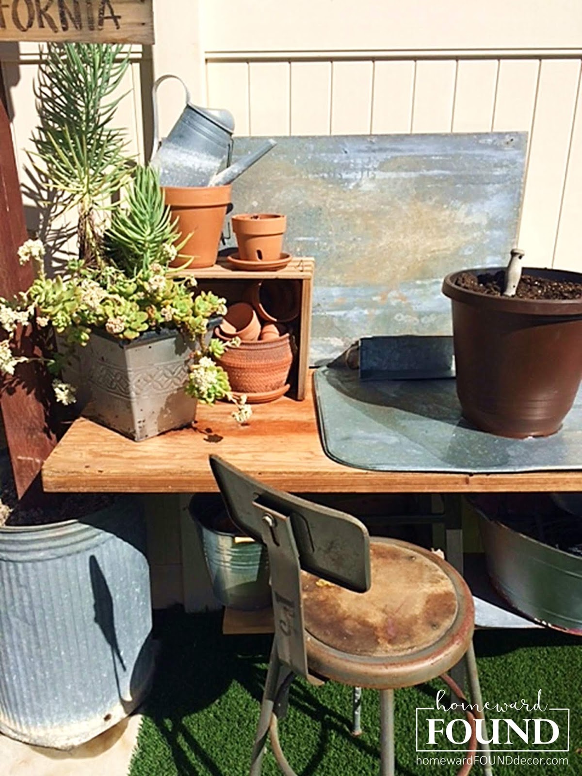 salvaged junk potting bench homeward found decor