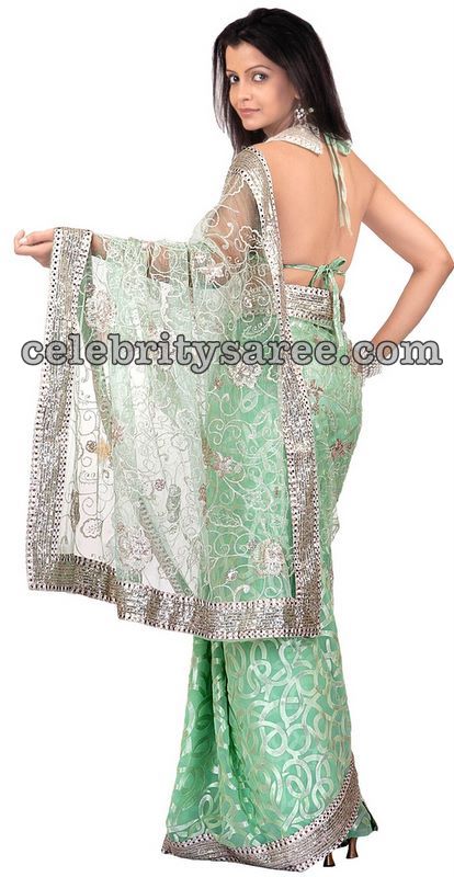 Backless Blouse with Tissue Saree - Saree Blouse Patterns